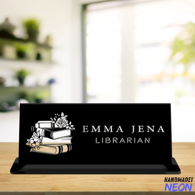 Handmadetneonsign Librarian Metal Name Plate, Librarian Engraved Desk ...
