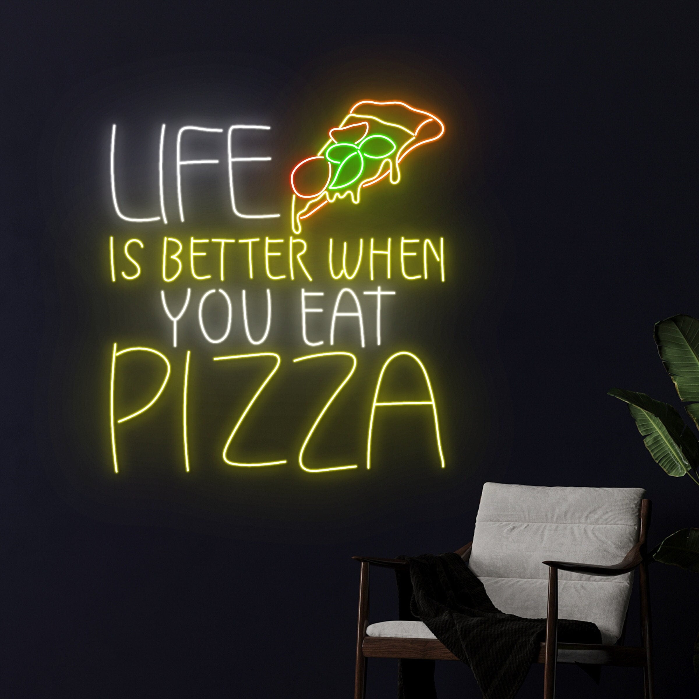 Handmadetneonsign Life Is Better When You Eat Pizza Neon Sign, Pizza ...