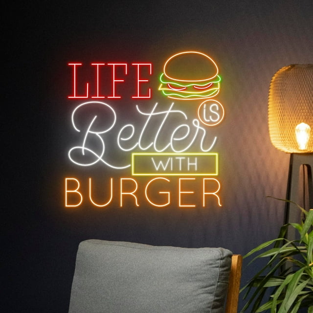 Handmadetneonsign Life Is Better With Burger Neon Sign, Burgers Neon ...