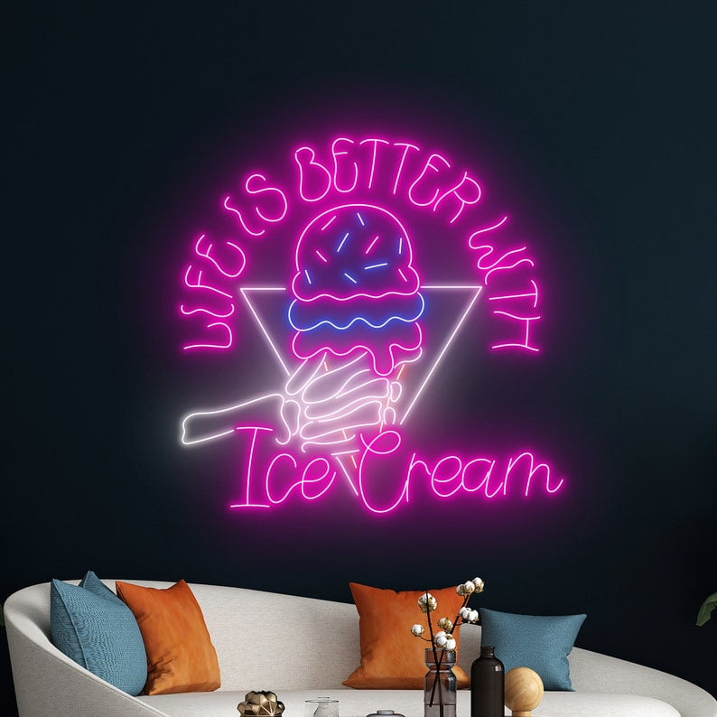 Handmadetneonsign Life Is Better With Ice Cream Neon Sign, Ice Cream ...