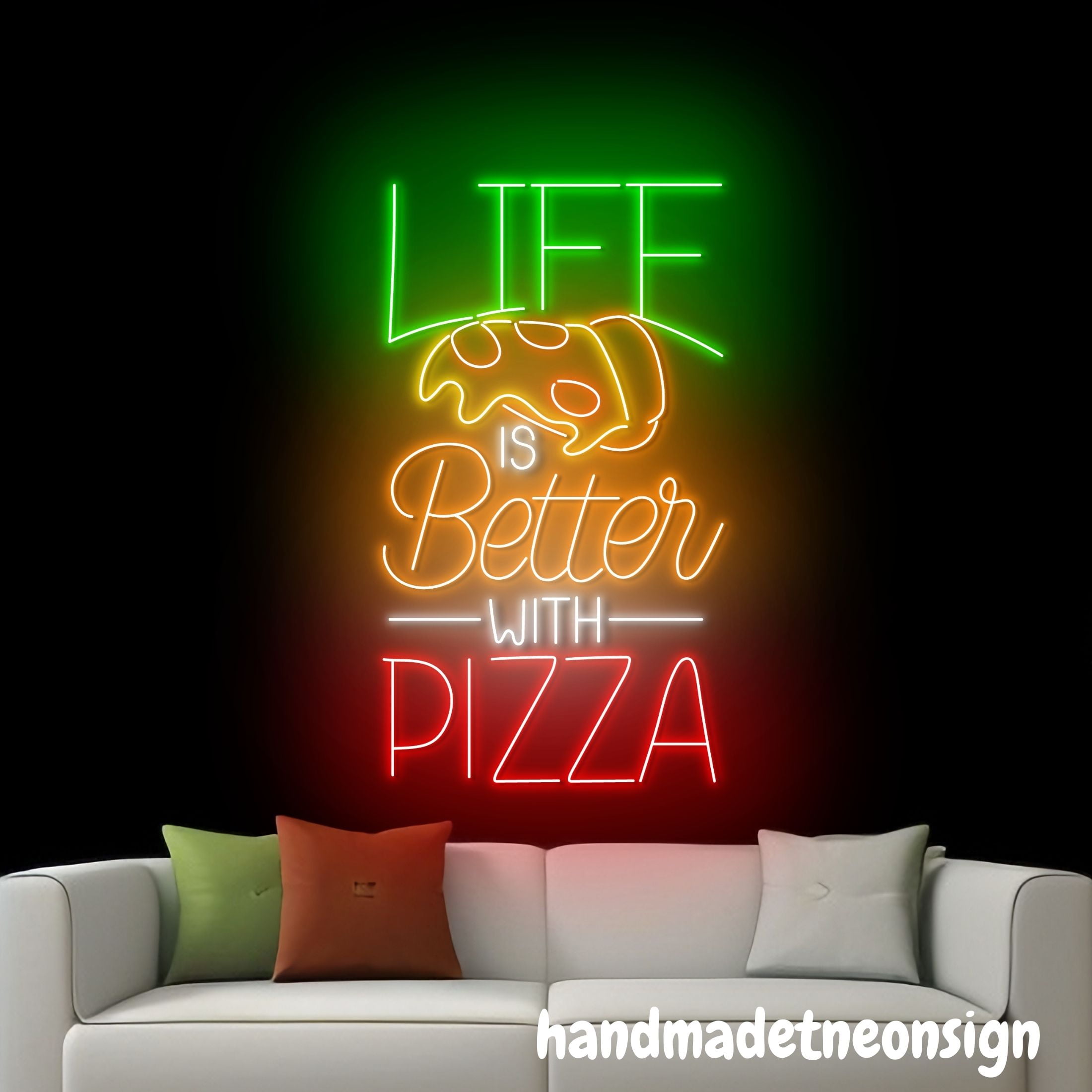 Handmadetneonsign Life Is Better With Pizza Neon Sign, Pizza Led Light ...
