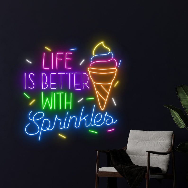 Handmadetneonsign Life Is Better With Sprinkles Neon Sign, Ice Cream ...
