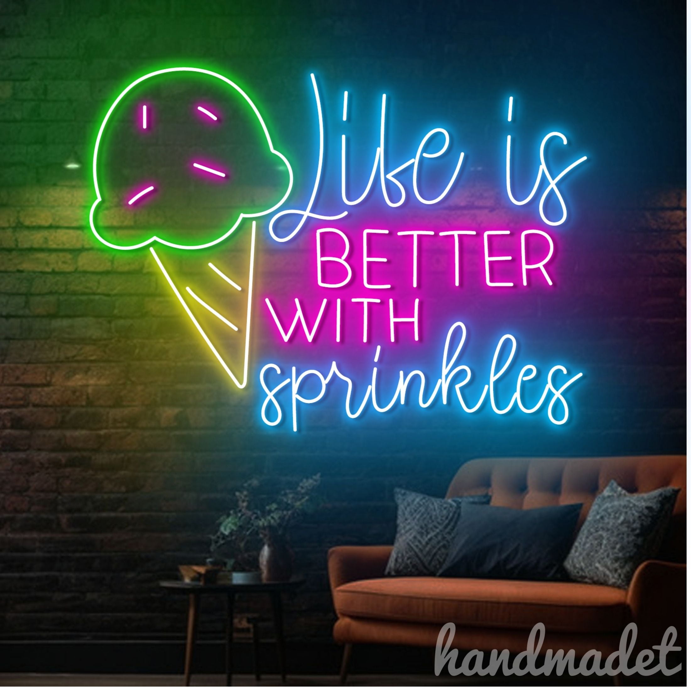 Handmadetneonsign Life Is Better With Sprinkles Neon Sign, Ice Cream ...