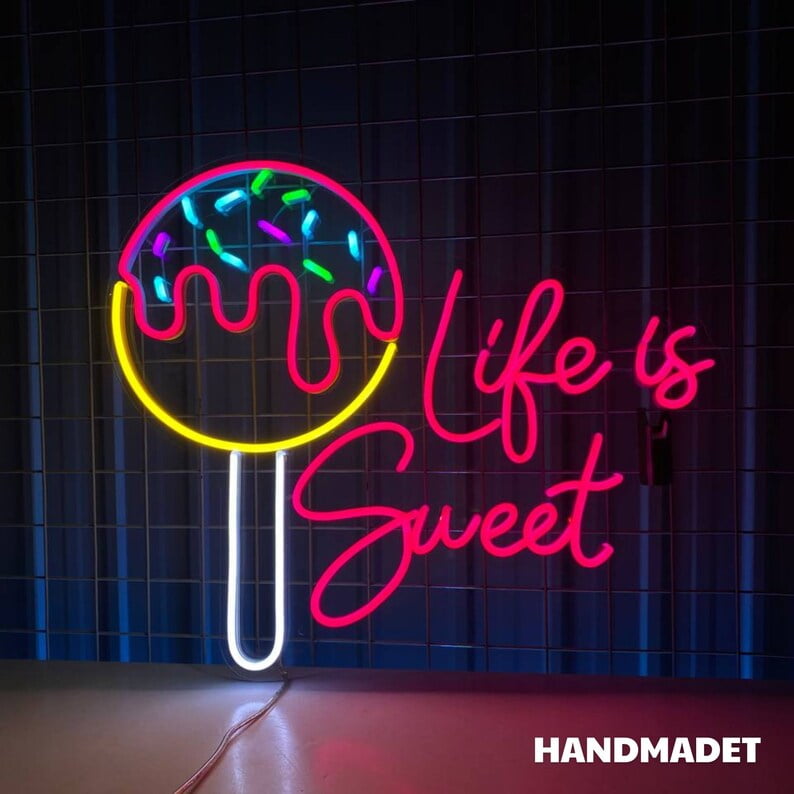 Handmadetneonsign Life Is Sweet Neon Sign, Candy Sprinkled Wall Art ...