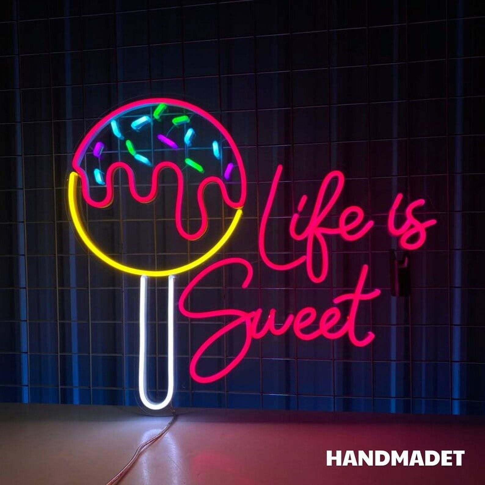 Handmadetneonsign Life Is Sweet Neon Sign, Candy Sprinkled Wall Art ...