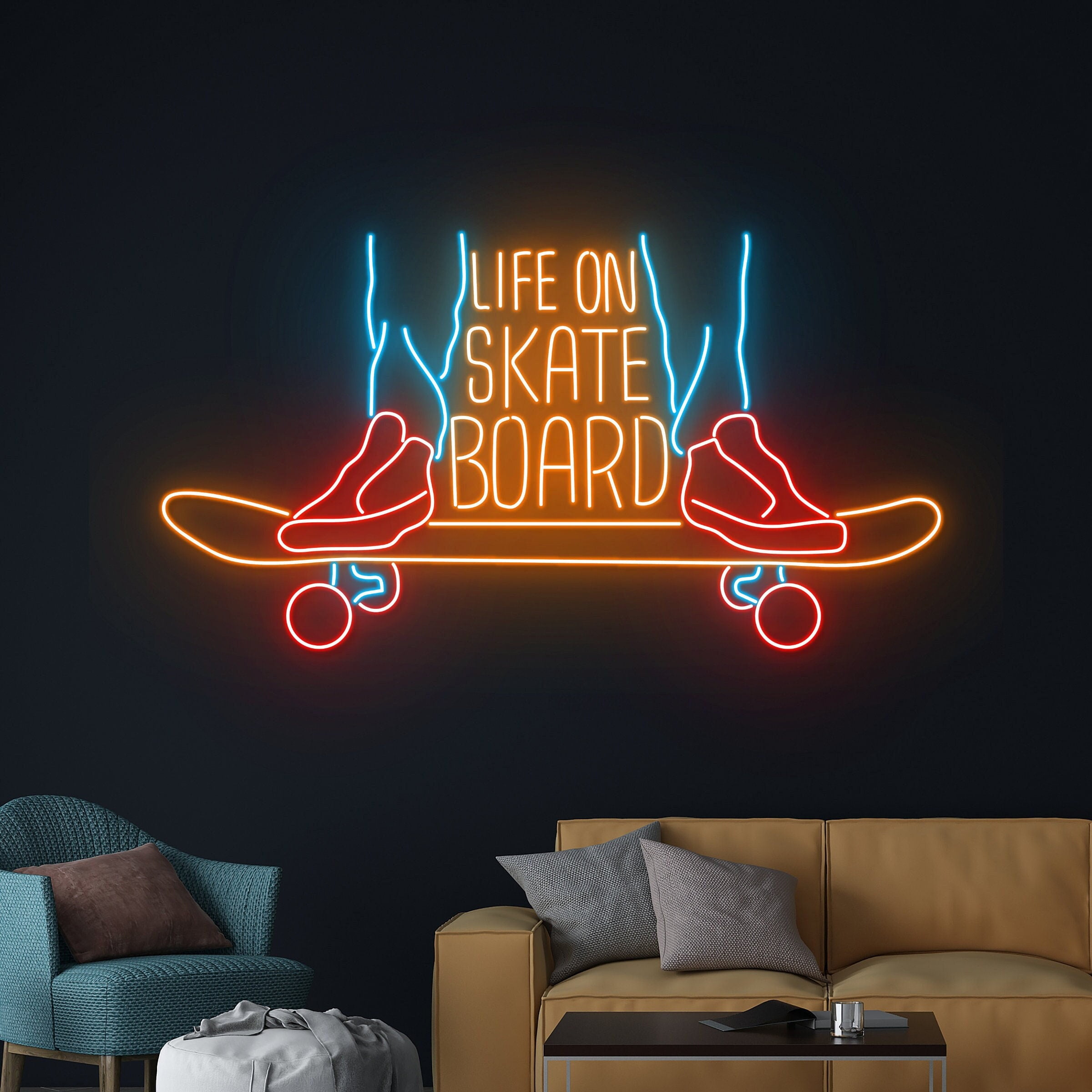 Handmadetneonsign Life On Skate Board Skateboarding Neon Sign ...