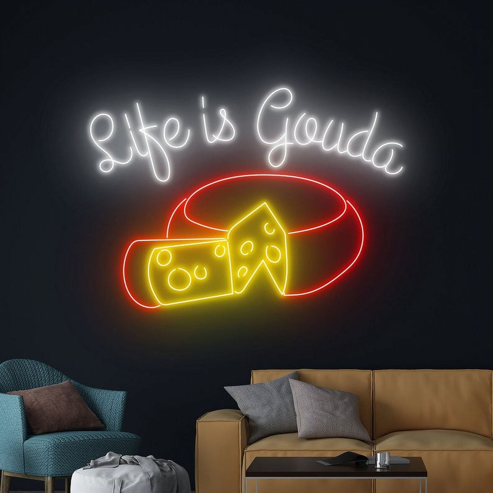 Handmadetneonsign Life is Gouda Neon Sign, Cheese Neon Led Wall Art ...