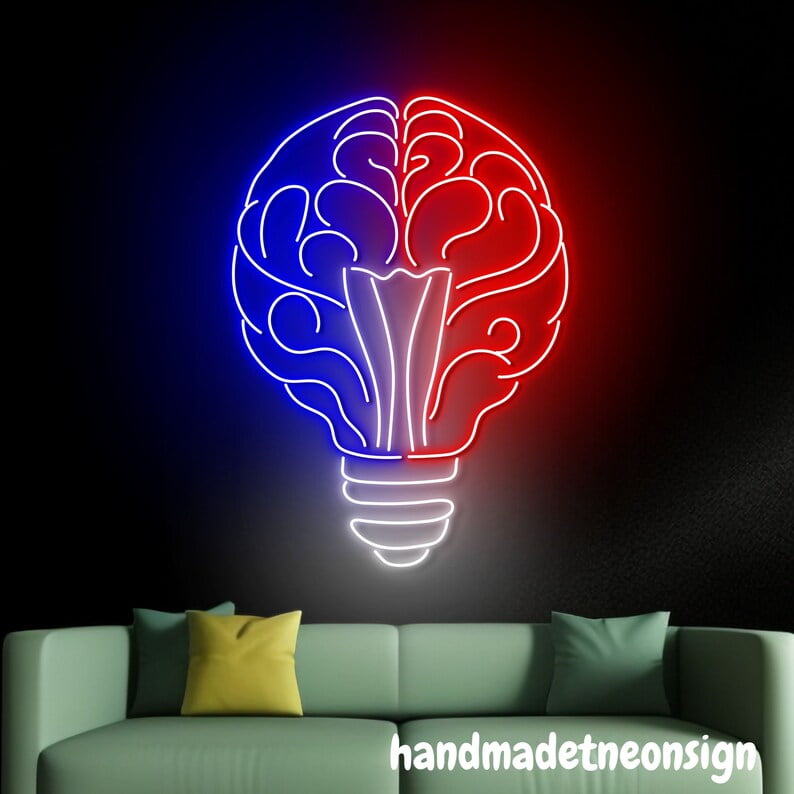 Handmadetneonsign Light Bulb With A Brain Neon Sign, Light Bulb Wall ...