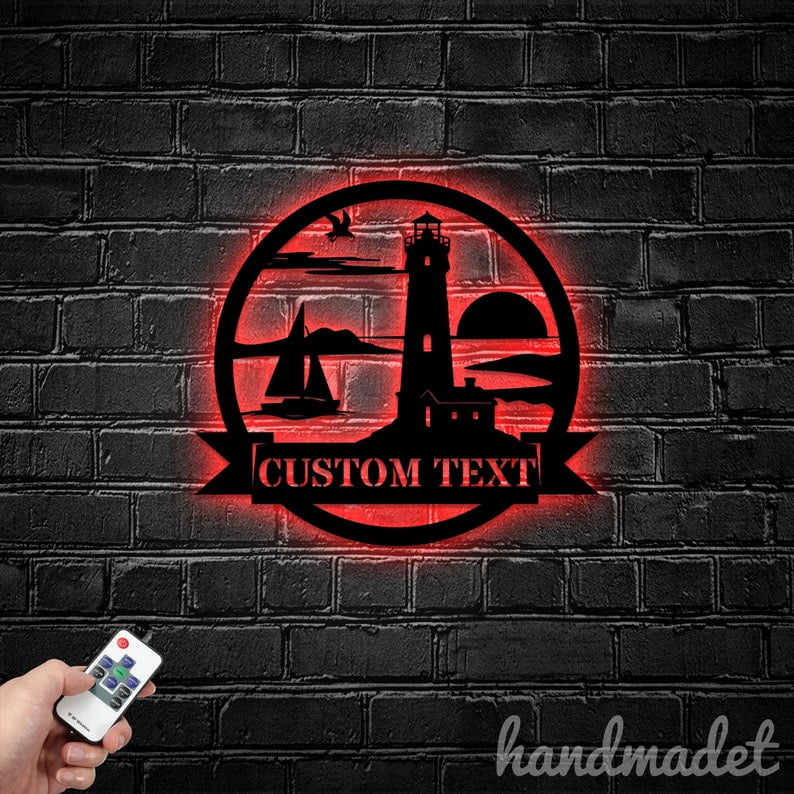 Handmadetneonsign Lighthouse Metal Wall Art Light, Lighthouse Metal ...