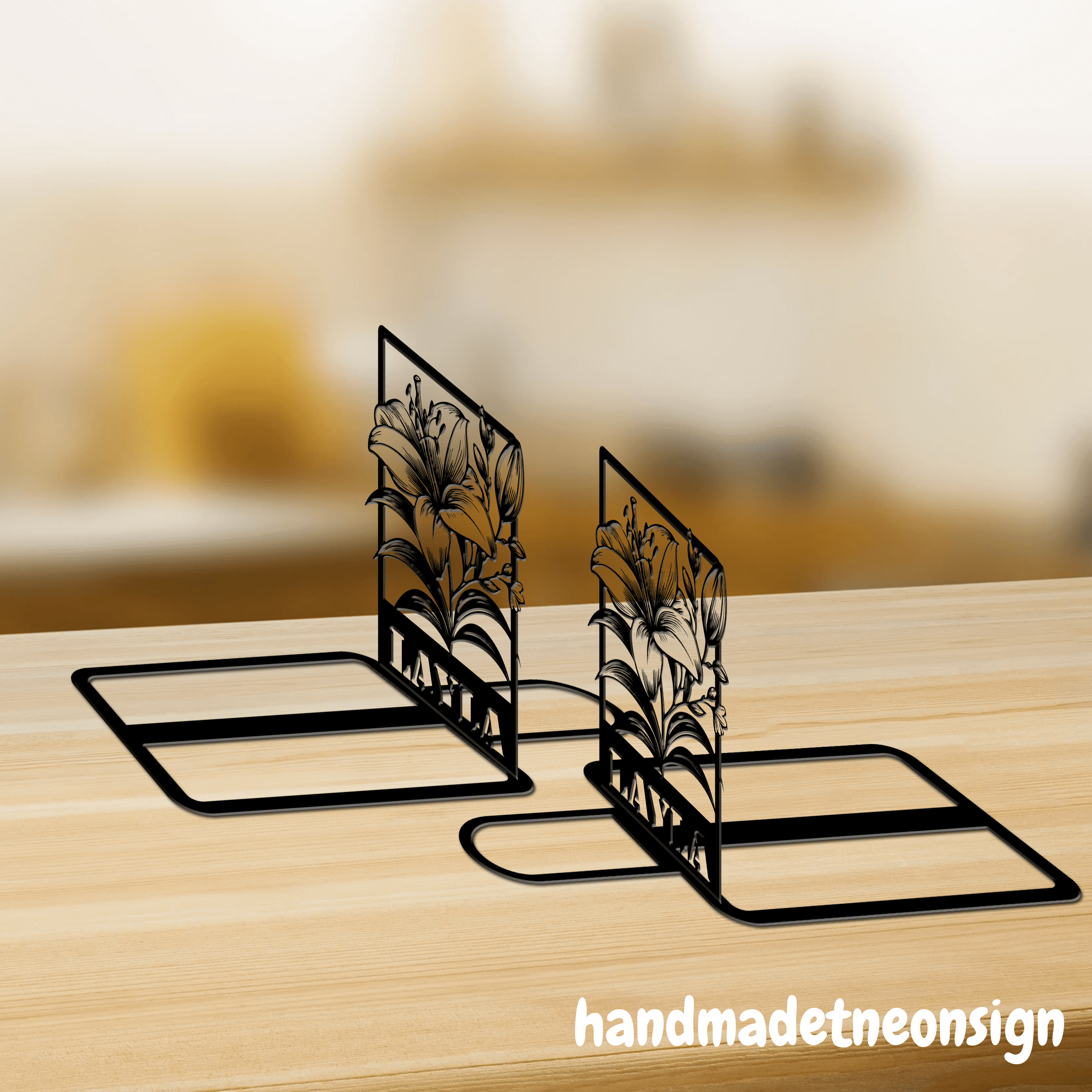 Handmadetneonsign Lily Flower Metal Bookends Lily Flower Name Bookend ...