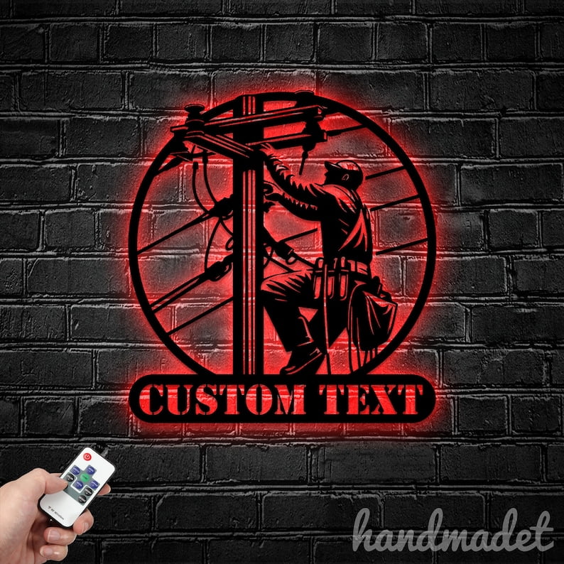 Handmadetneonsign Lineman Metal Wall Art Light, Lineman Metal Sign Wall ...