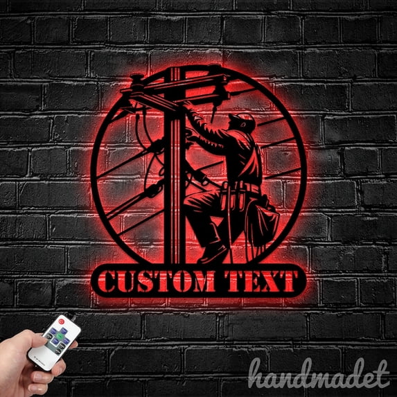Handmadetneonsign Lineman Metal Wall Art Light, Lineman Metal Sign Wall ...
