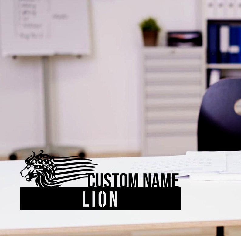Handmadetneonsign Lion Metal Nameplate, Lion Desk Nameplate, Lion ...