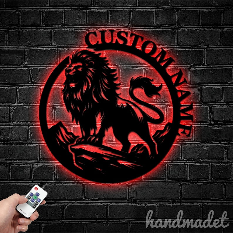 Handmadetneonsign Lion Metal Wall Art Light, Lion Metal Sign Wall Decor ...
