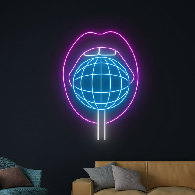 Handmadetneonsign Lips Disco Ball Lollipop Neon Light, Lollipop Candy ...
