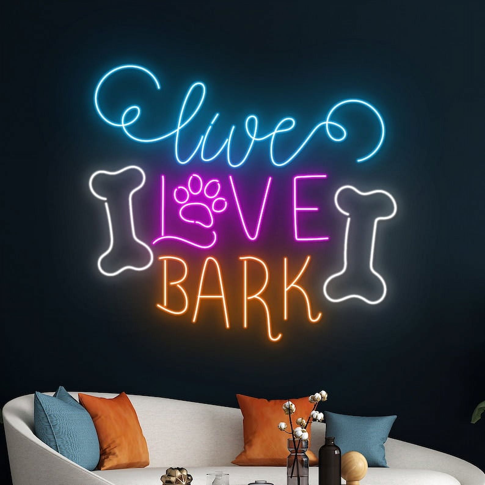 Handmadetneonsign Live Love Bark Led Sign, Paw Neon Sign, Dog Paw Led ...