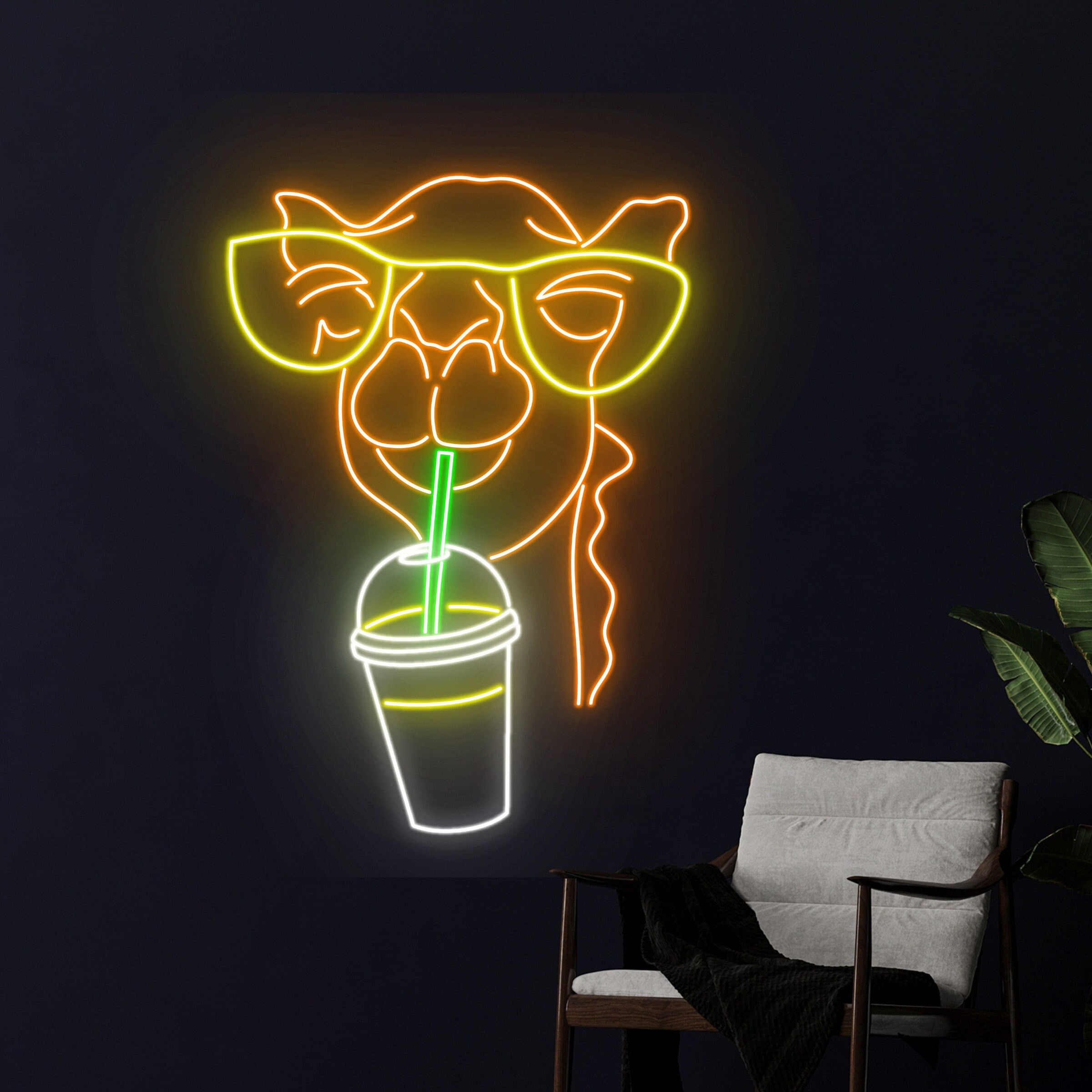 Handmadetneonsign Llama Neon Sign, Llama Drinking Neon Light, Llama in ...