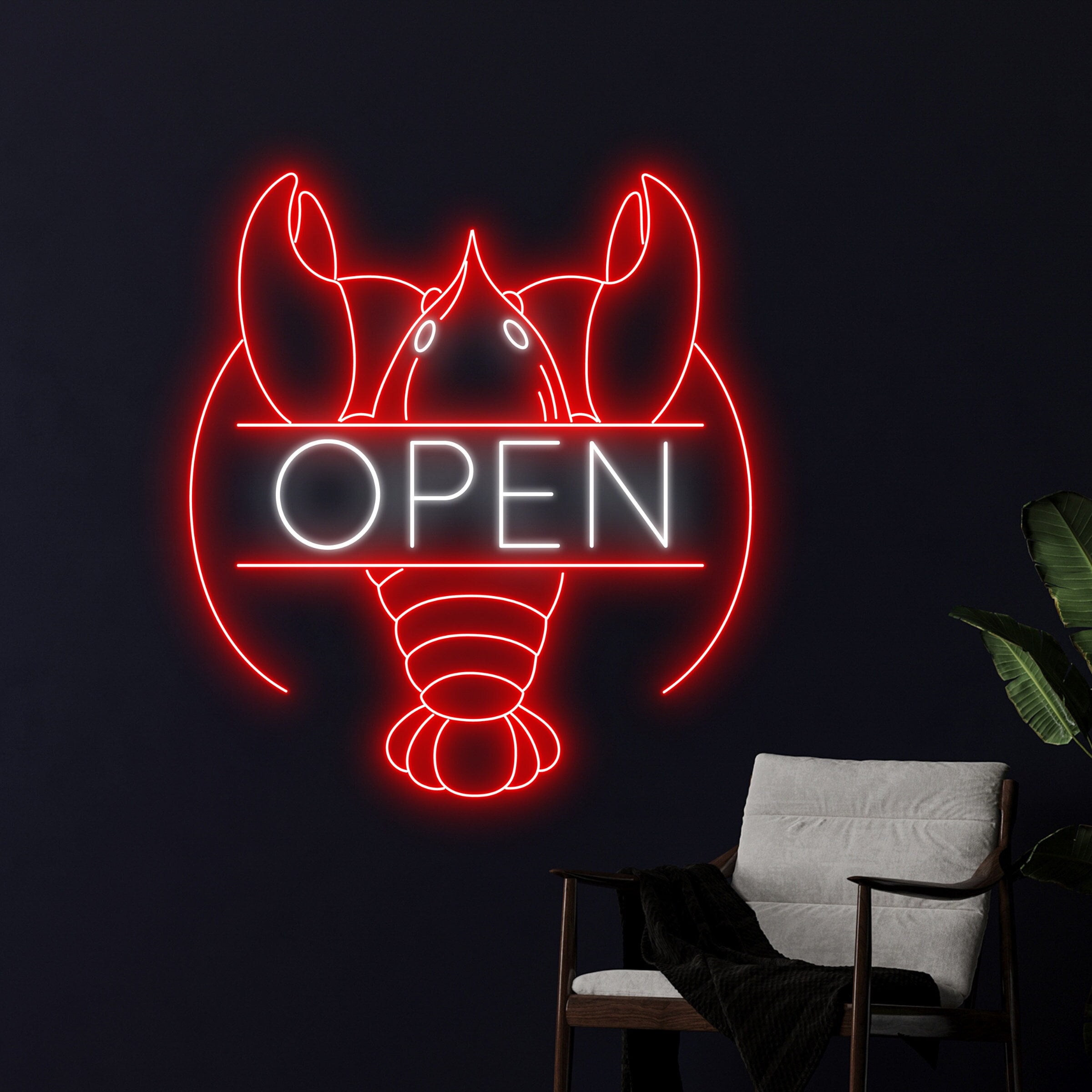 Handmadetneonsign Lobster Open Neon Sign, Open Lobster Led Sign ...