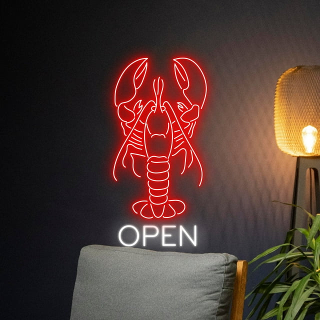 Handmadetneonsign Lobster Open Neon Sign, Open Lobster Led Sign ...