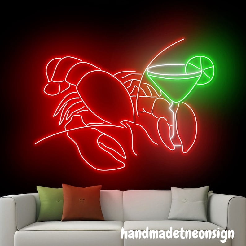 Handmadetneonsign Lobster With Martini Neon Sign, Lobster Tacos Wall ...