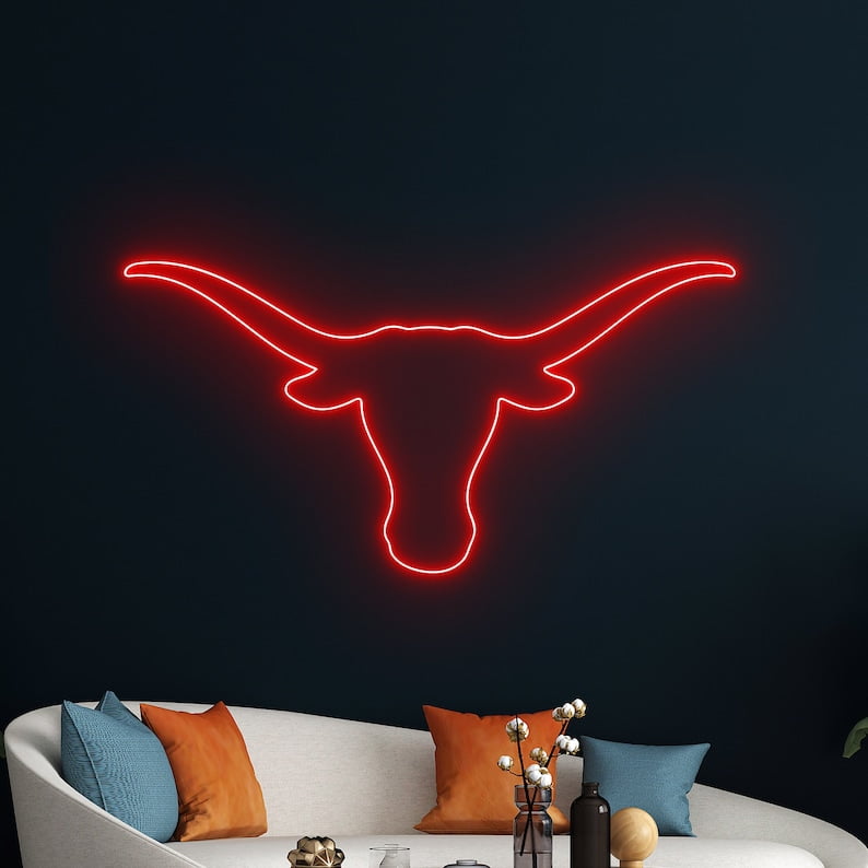 Handmadetneonsign Longhorn Bull Head Led Light, Texas Bull Skull Neon ...