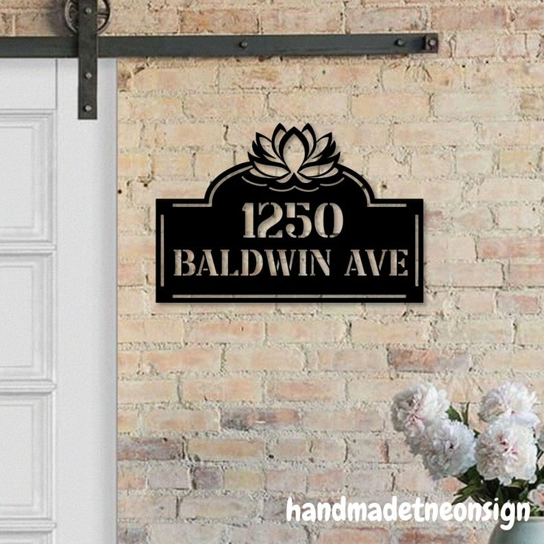 Handmadetneonsign Lotus Flower House Number Metal, Lotus Home Number ...