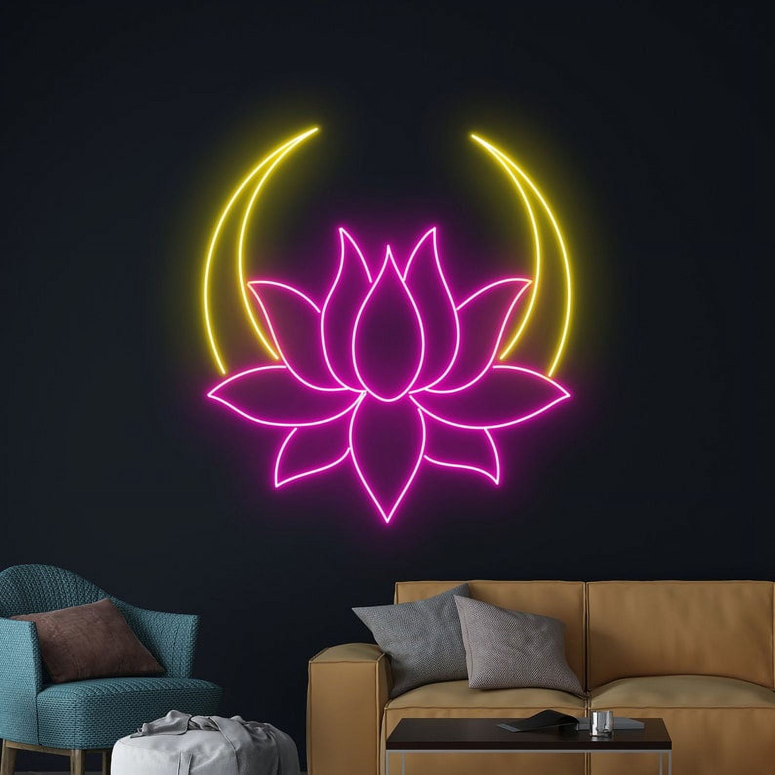Handmadetneonsign Lotus Moon Neon Sign, Lotus Flower Led Neon Art Decor ...