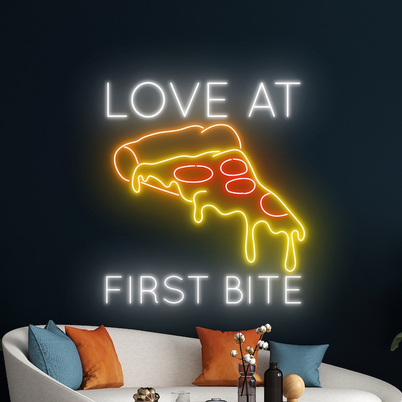 Handmadetneonsign Love At First Bite Neon Sign, Pizza LED Sign, Pizza ...