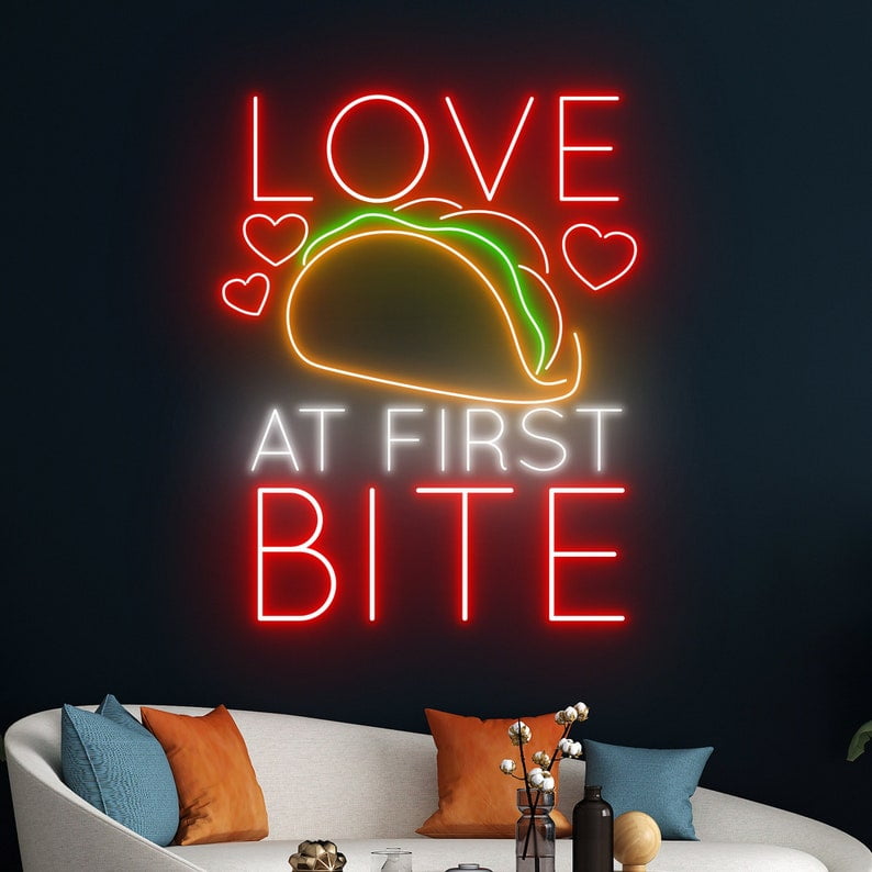 Handmadetneonsign Love At First Bite Neon Sign, Tacos LED Sign, Taco ...