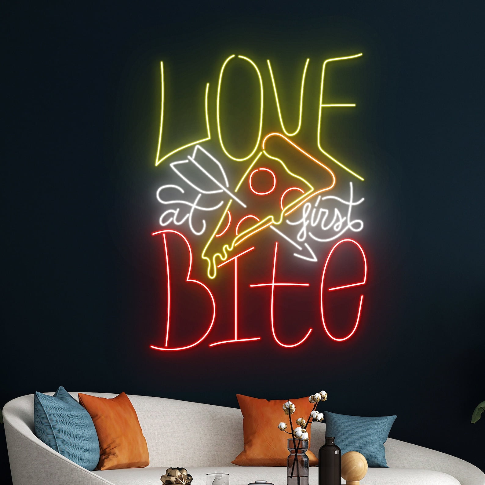 Handmadetneonsign Love At First Bite Pizza Neon Sign, Pizza Neon Light ...