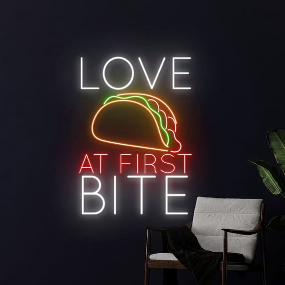 Handmadetneonsign Love At The First Bite Neon Sign, Tacos Open LED Sign ...