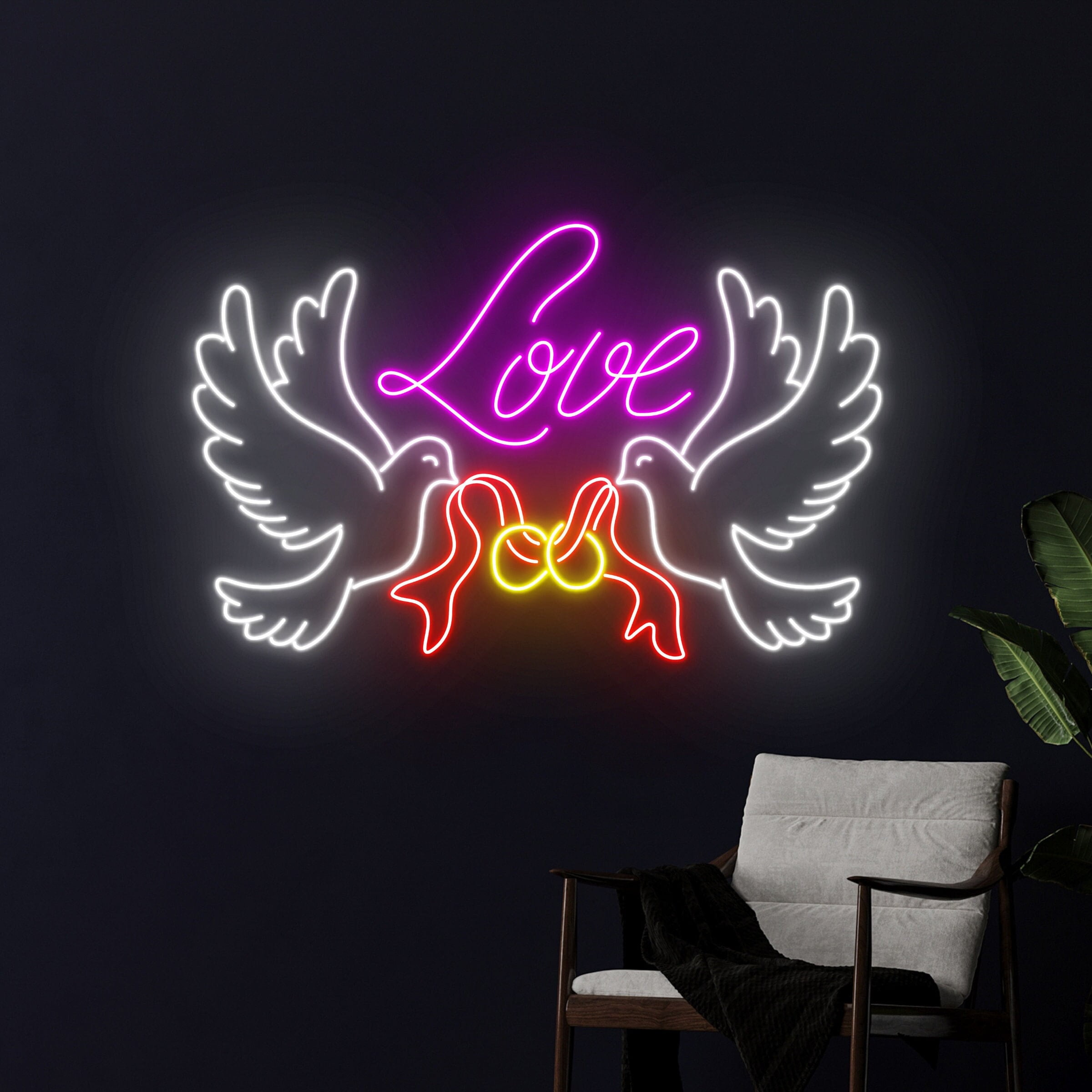 Handmadetneonsign Love Dove Rings Neon Sign, Flying Pigeon Lover LED ...