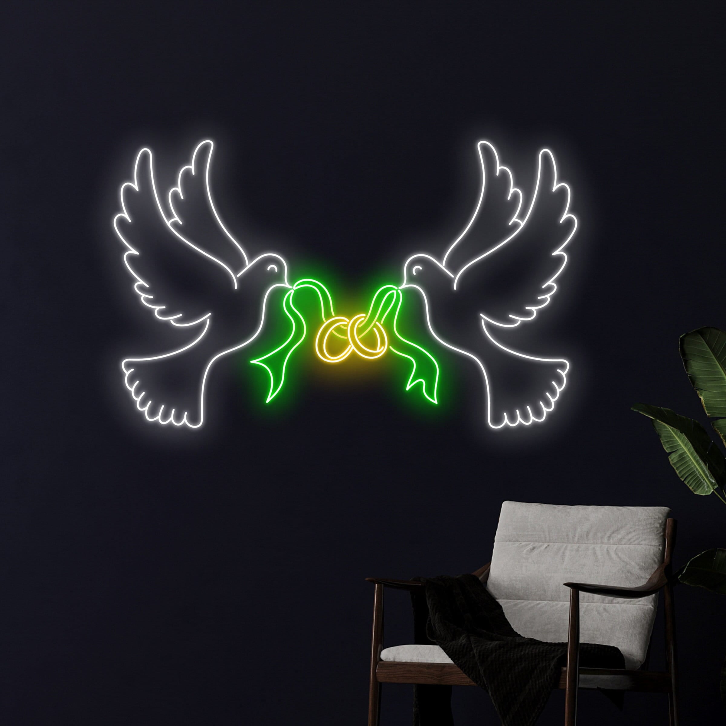 Handmadetneonsign Love Dove Rings Neon Sign, Flying Pigeon Lover LED ...