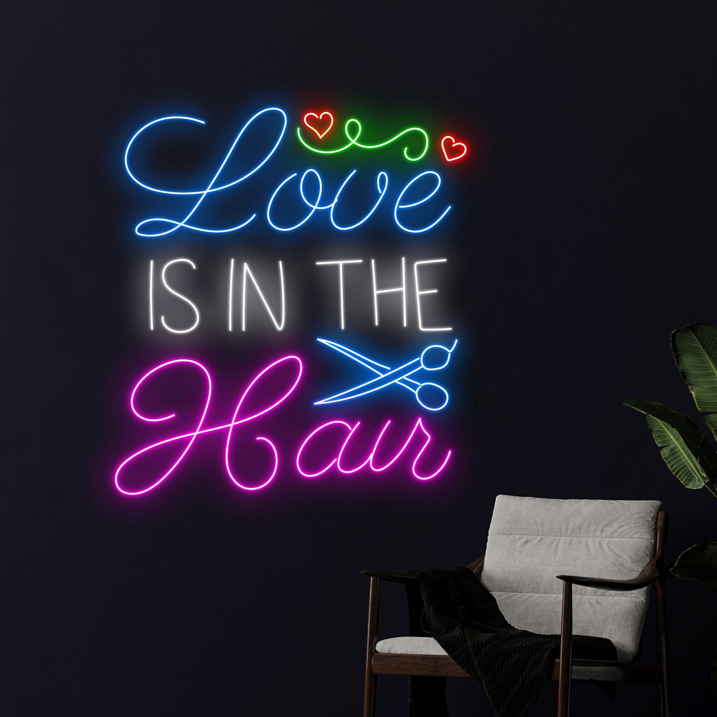 Handmadetneonsign Love Is In The Hair Led Sign, Barber Neon Sign, Hair ...