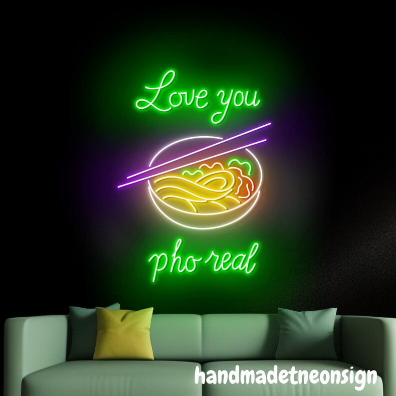Handmadetneonsign Love You Pho Real Neon Wall Sign, Pho Bowl Led Light ...