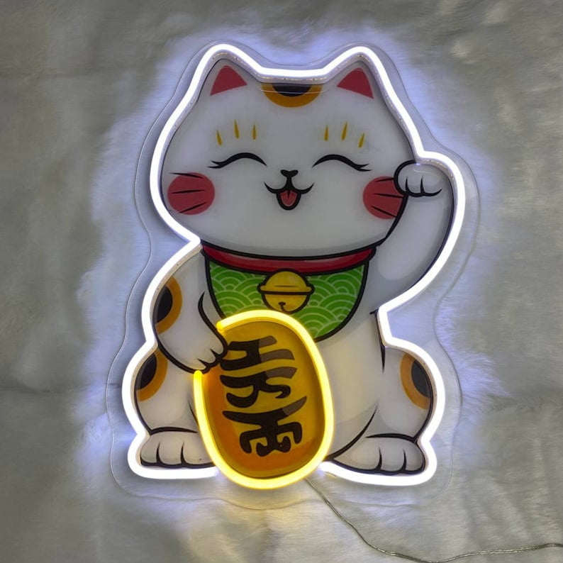 Handmadetneonsign Lucky Cat Decal Printed Neon Light, Fortune Cat ...