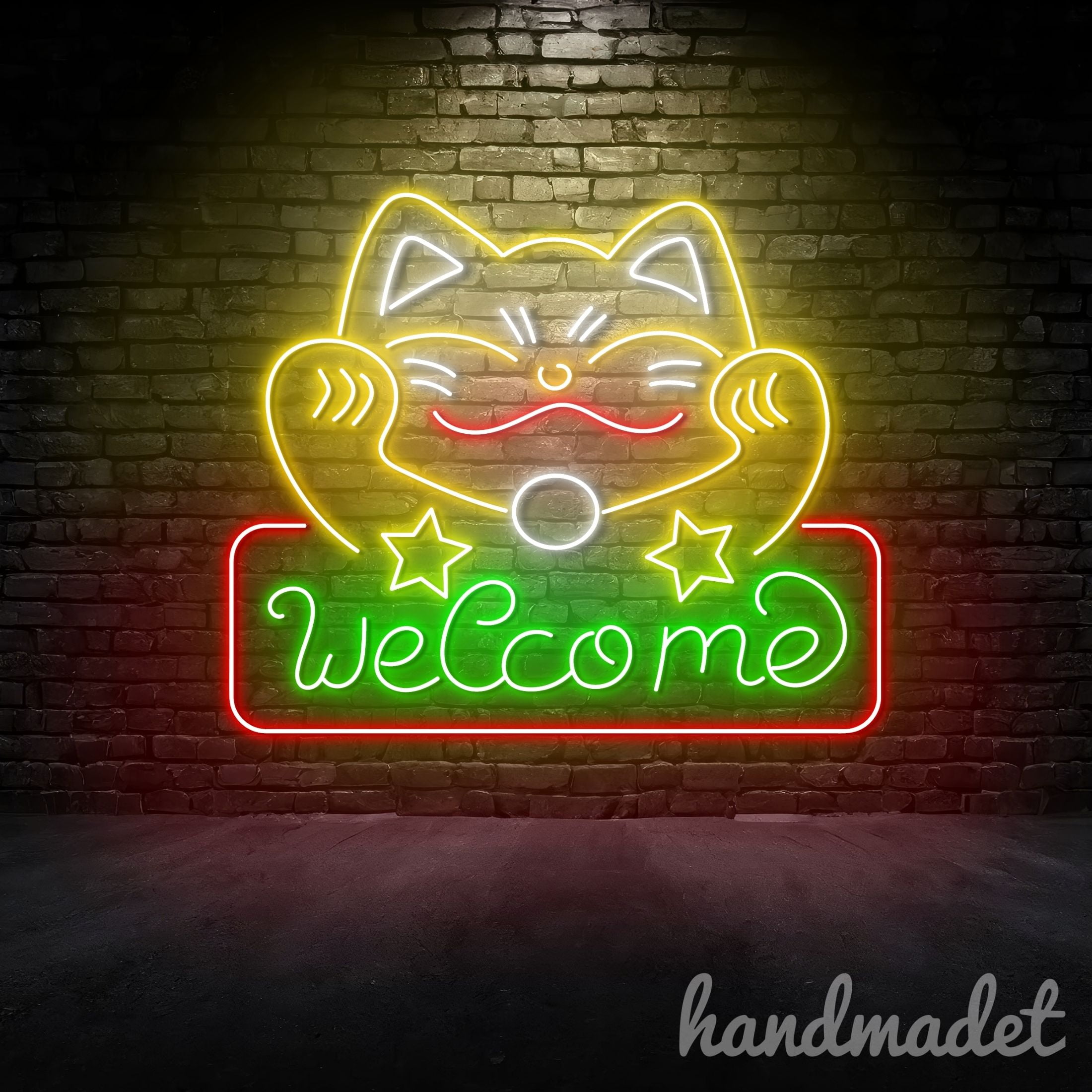 Handmadetneonsign Lucky Cat Welcome Neon Sign, Cat Led Light, Animal ...