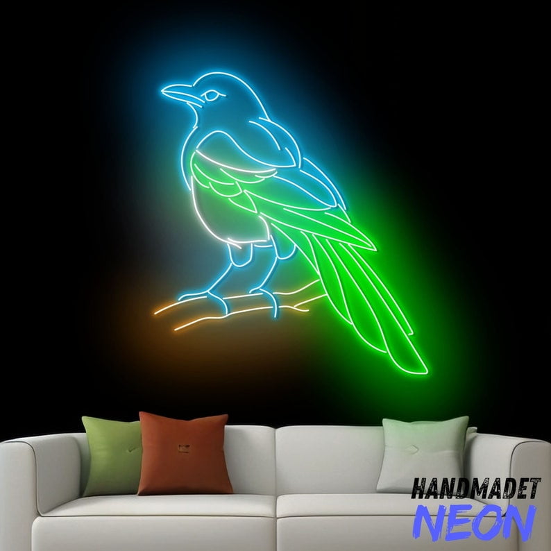 Handmadetneonsign Magpie Neon Sign, Magpie Bird Wall Art Light, Magpie ...