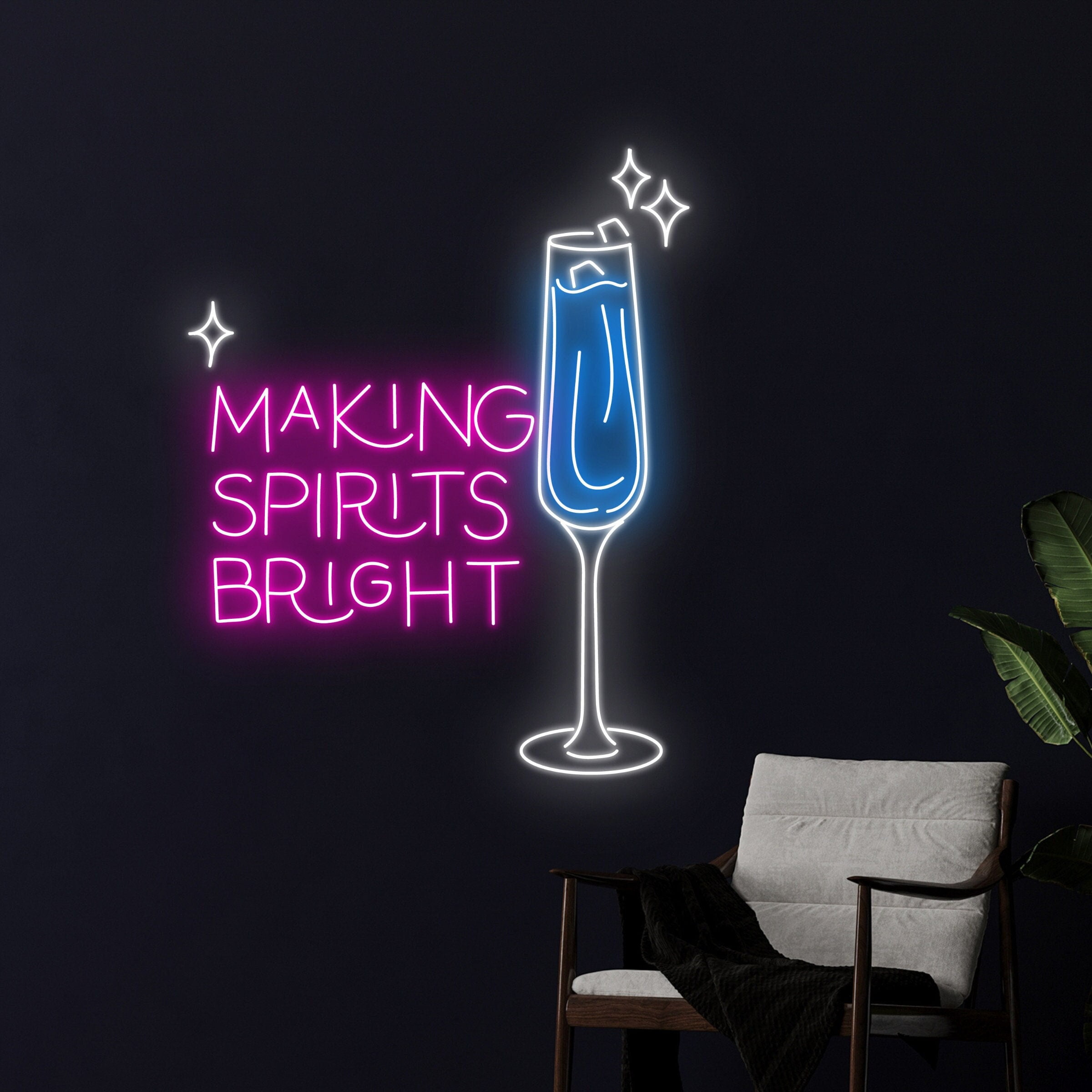 Handmadetneonsign Making Spirits Bright Led Sign, Champagne Cheers Neon ...