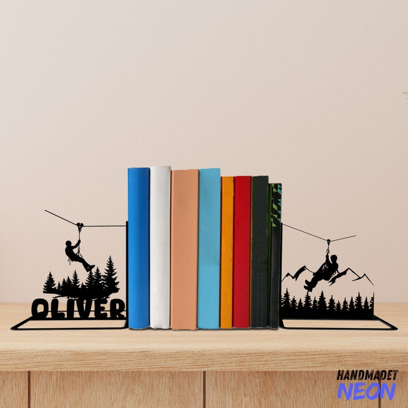 Handmadetneonsign Male Zipline Adventure Metal Bookends, Zipline Name ...