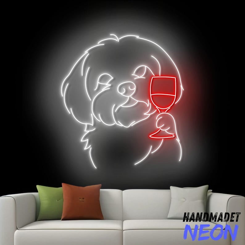 Handmadetneonsign Maltese Dog Drinking Wine Neon Sign, Maltese Dog Led ...