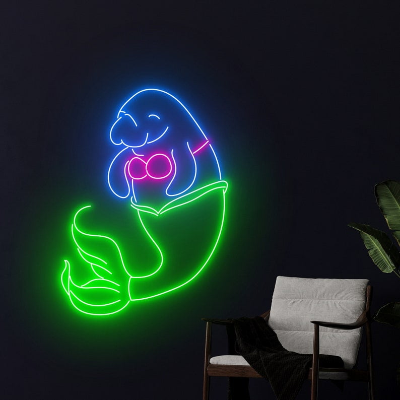 Handmadetneonsign Manatee Mermaid Neon Sign, Mermaid Neon Led light Art ...