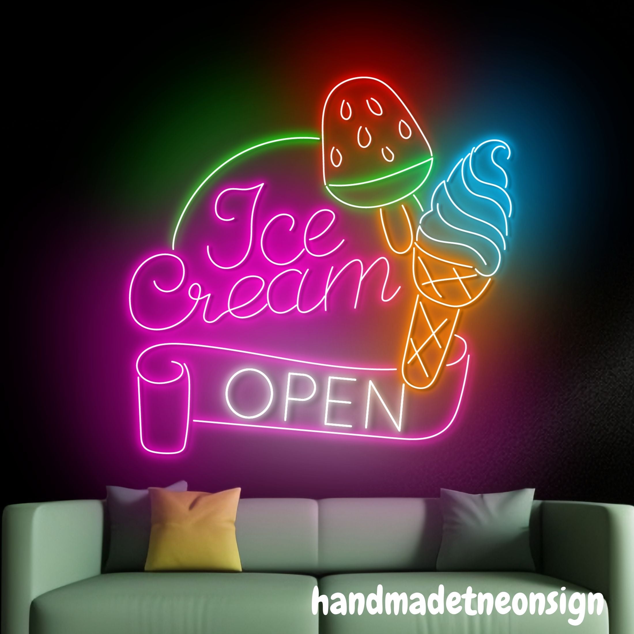 Handmadetneonsign Ice Cream Open Neon Sign, Ice Cream Shop Led Light ...