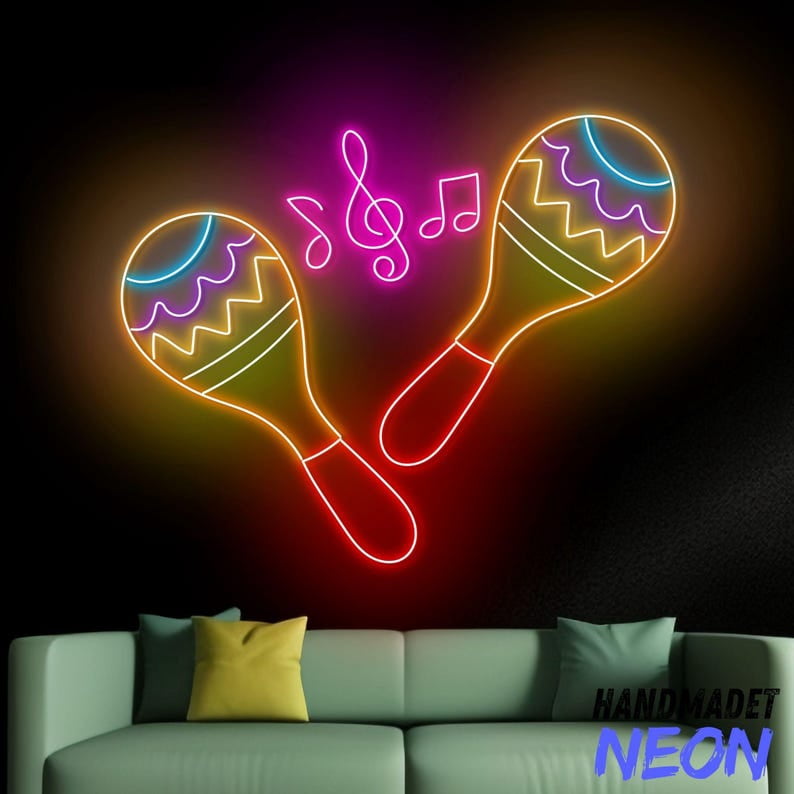 Handmadetneonsign Maracas Neon Sign, Maraca Shaker Led Sign, Maracas ...