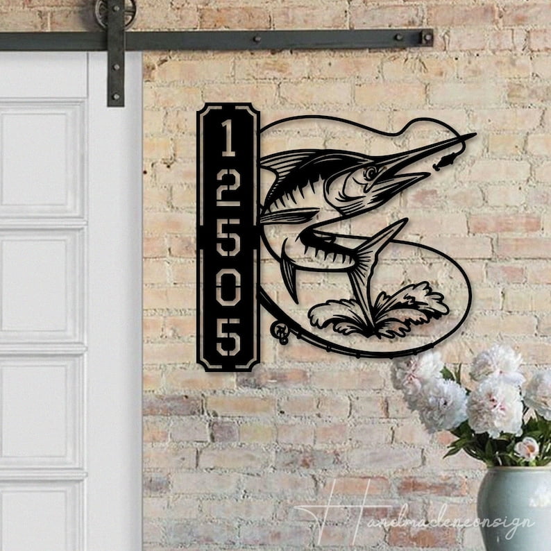 Handmadetneonsign Marlin Fish House Number Metal Wall Art LED Light ...