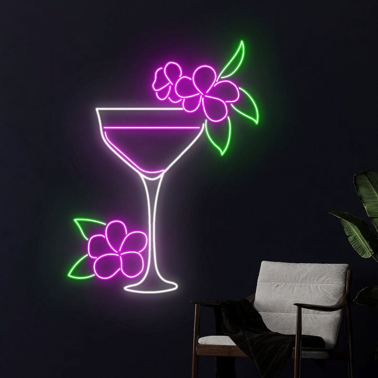 Handmadetneonsign Martini Led Sign, Flower Martini Neon Light, Floral ...