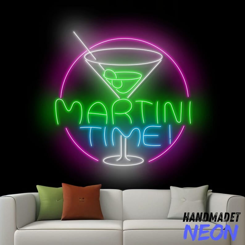 Handmadetneonsign Martini Time Neon Sign, Martini Cocktail Neon Light ...