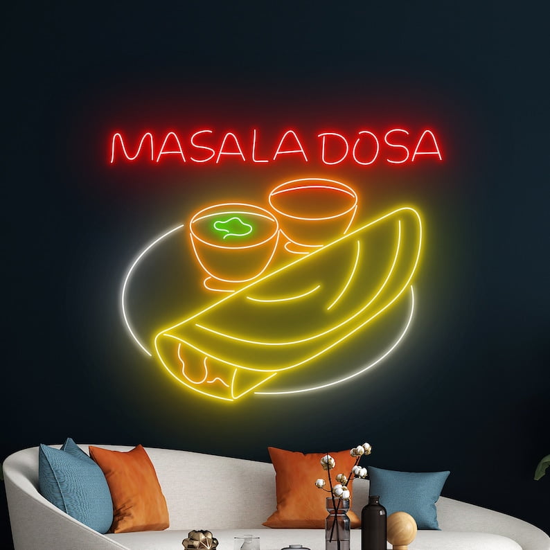 Handmadetneonsign Masala Dosa Neon Sign, Masala Dosa Wall Art Decor ...