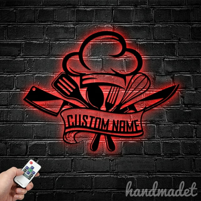 Handmadetneonsign Master Chef Metal Wall Art, Chef Hat Name Metal Wall ...