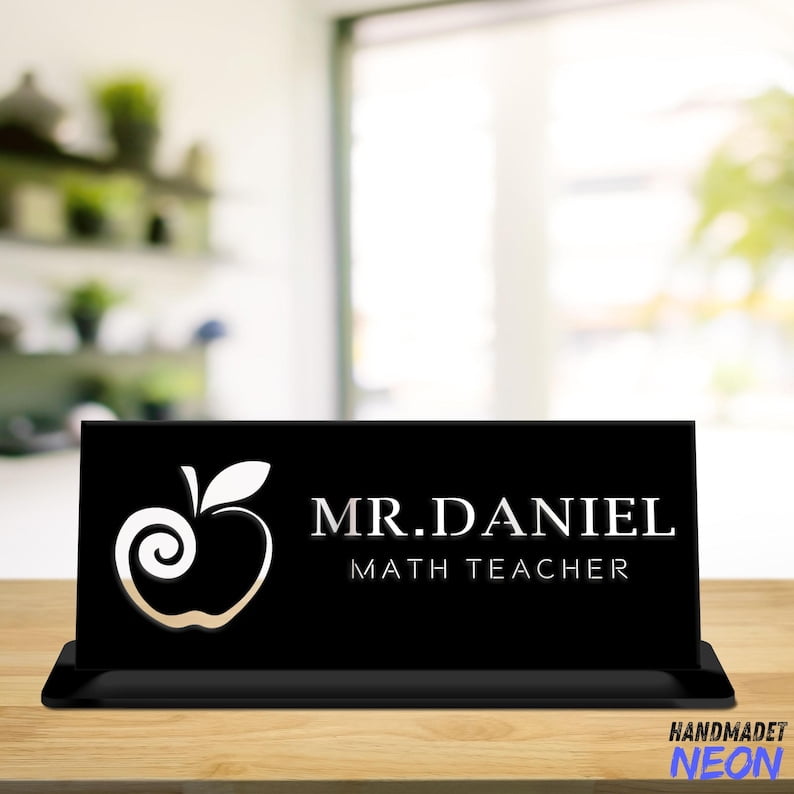 Handmadetneonsign Math Teacher Metal Name Plate, Teacher Engraved Desk ...